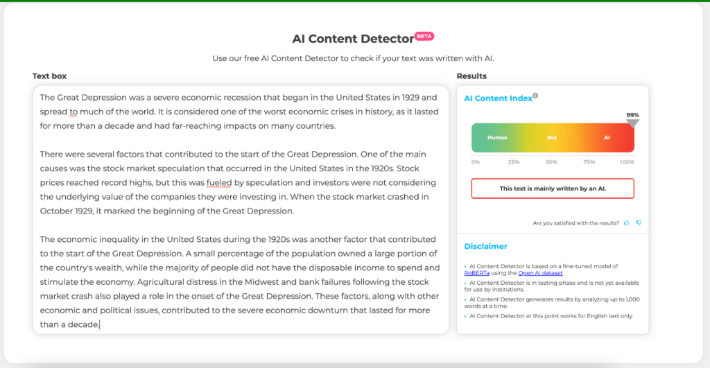 AI Content Detector - detecting if a text is AI generated - Crossplag